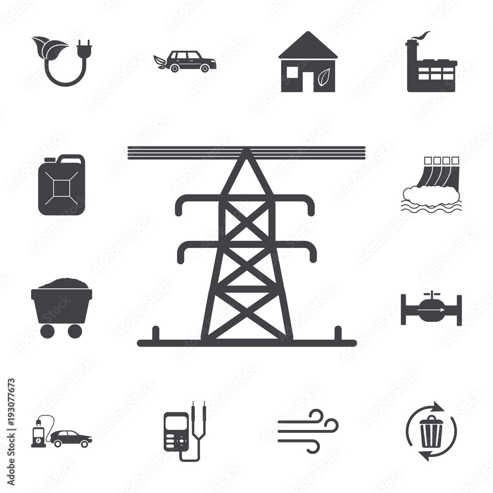 High voltage electric line pylon icon. Set of energy icons. Premium ...