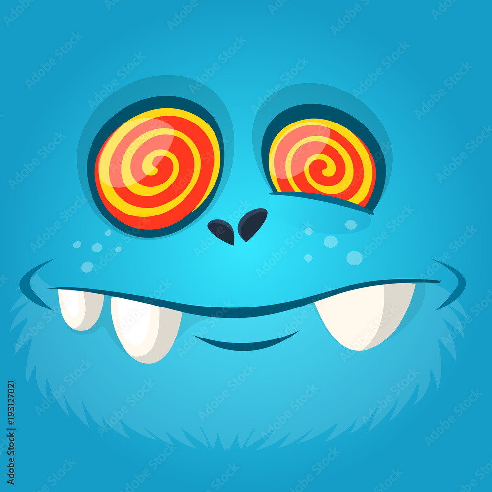 Funny Hypnotized Cartoon Monster Face. Vector Halloween blue scary ...