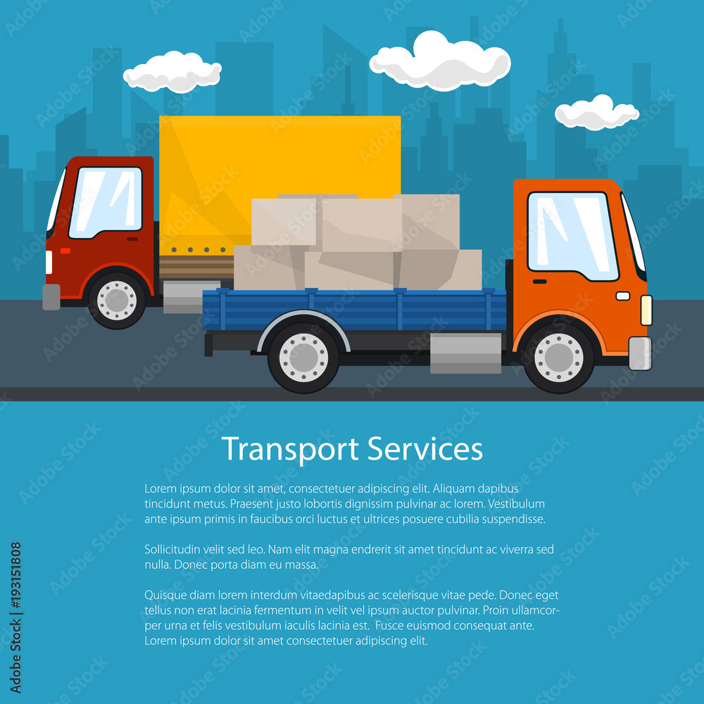 Flyer of Road Transport and Logistics, Small Covered Truck and Cargo ...