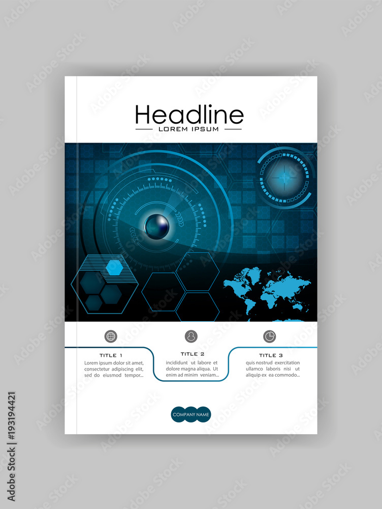 Blue A4 HUD Business Book Cover Design Template. Good for Portfolio ...