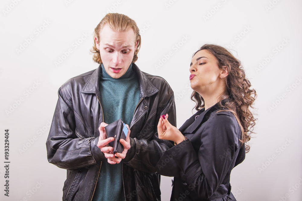 Greedy shopaholic wife asking more money of her husband, money digger ...