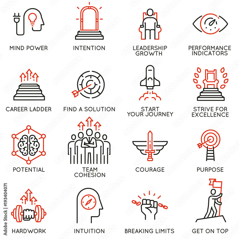 Vector set of linear icons related to skills, empowerment leadership ...