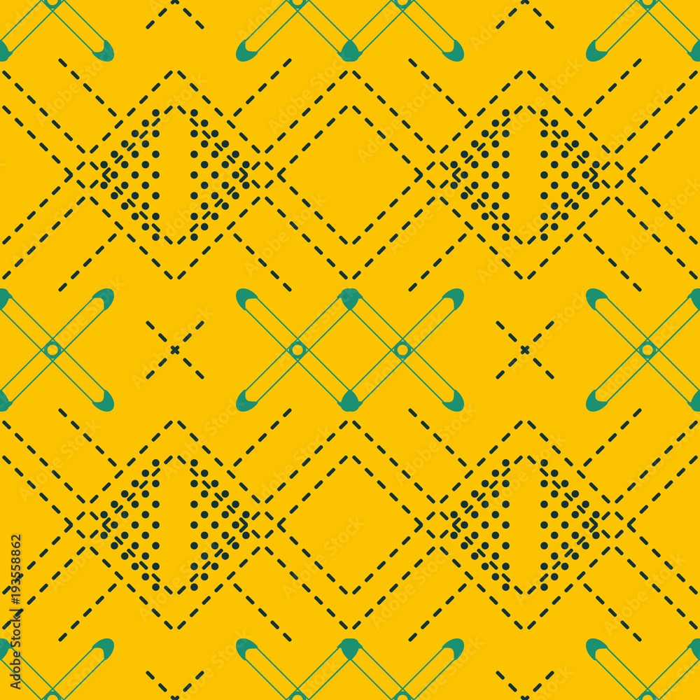 Seamless pattern with dashed lines in mustard and blue colors Stock ...