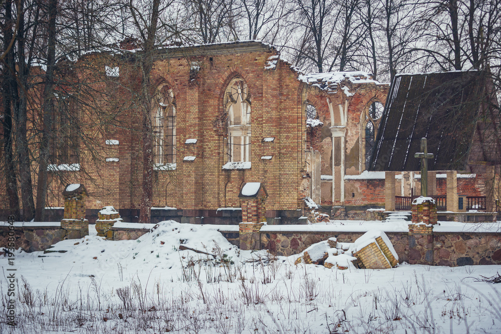 Ruins of St Anthony Roman Catholic church in Jalowka, small village in ...