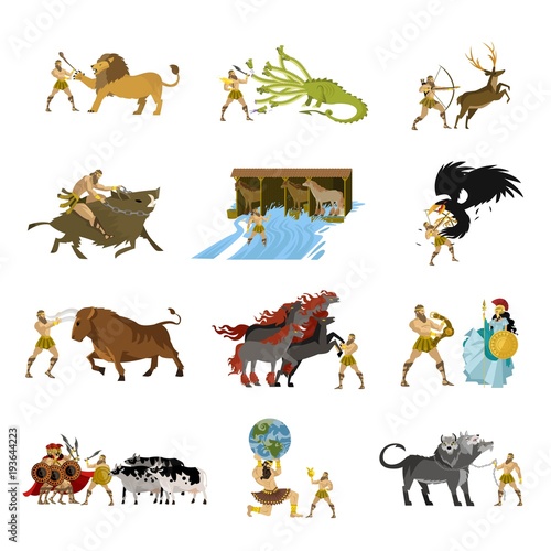 hercules heracles mythology twelve labors Stock Vector | Adobe Stock