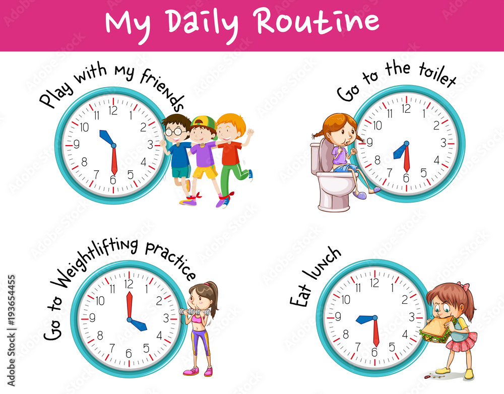 Children and different activities for daily routine Stock Vector ...