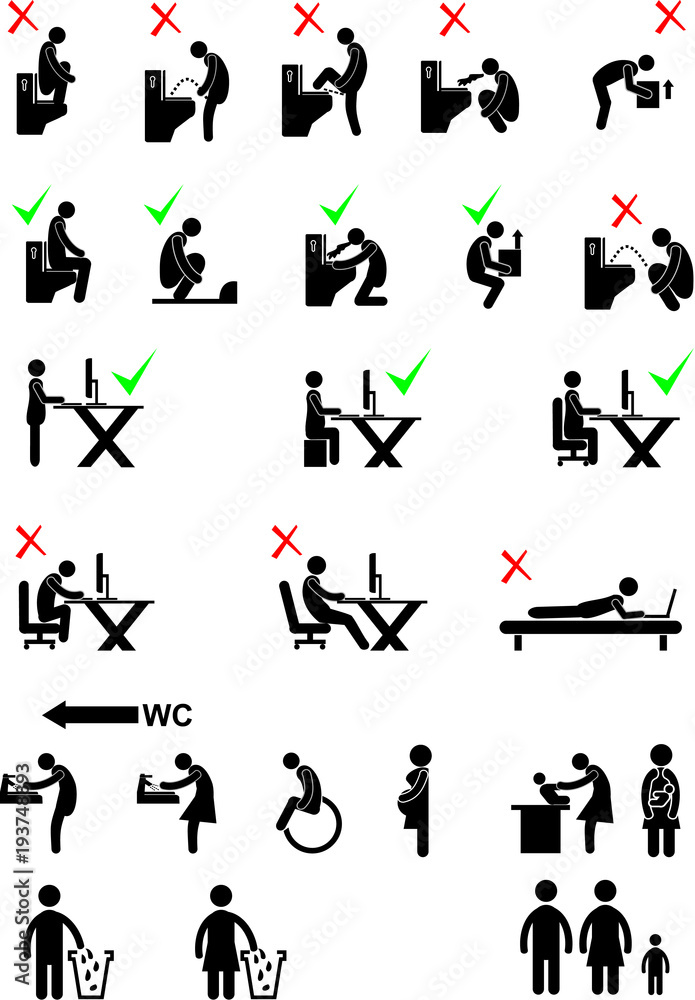 Good and Bad Human Body Posture Stick Figure Stock Illustration | Adobe ...