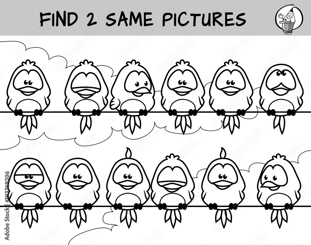 Find two the same birds on the picture. Educational matching game for ...