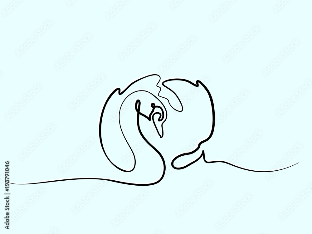 Continuous one different wide line drawing. Swan logo. Black and white ...