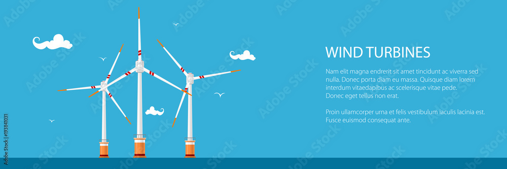 Banner with Offshore Wind Farm ,Horizontal Axis Wind Turbines in the ...