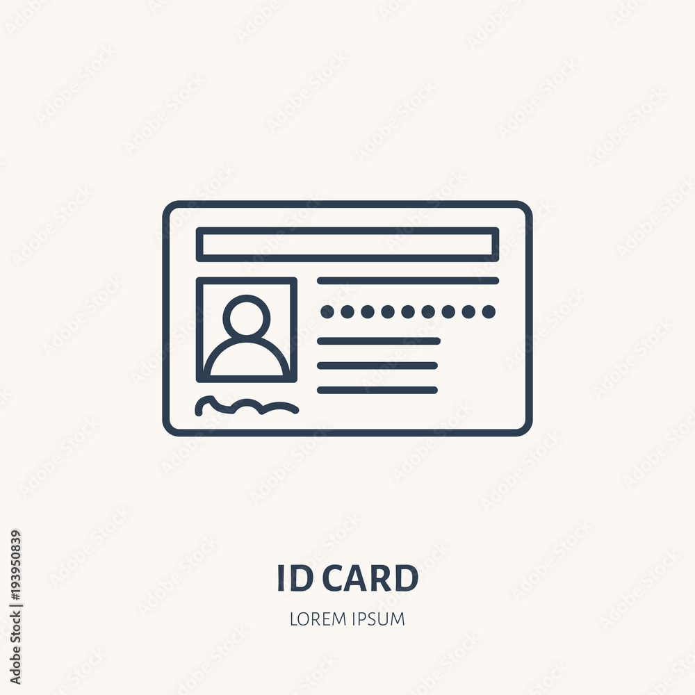 Documents, identity vector flat line icon. ID card, drivers license ...