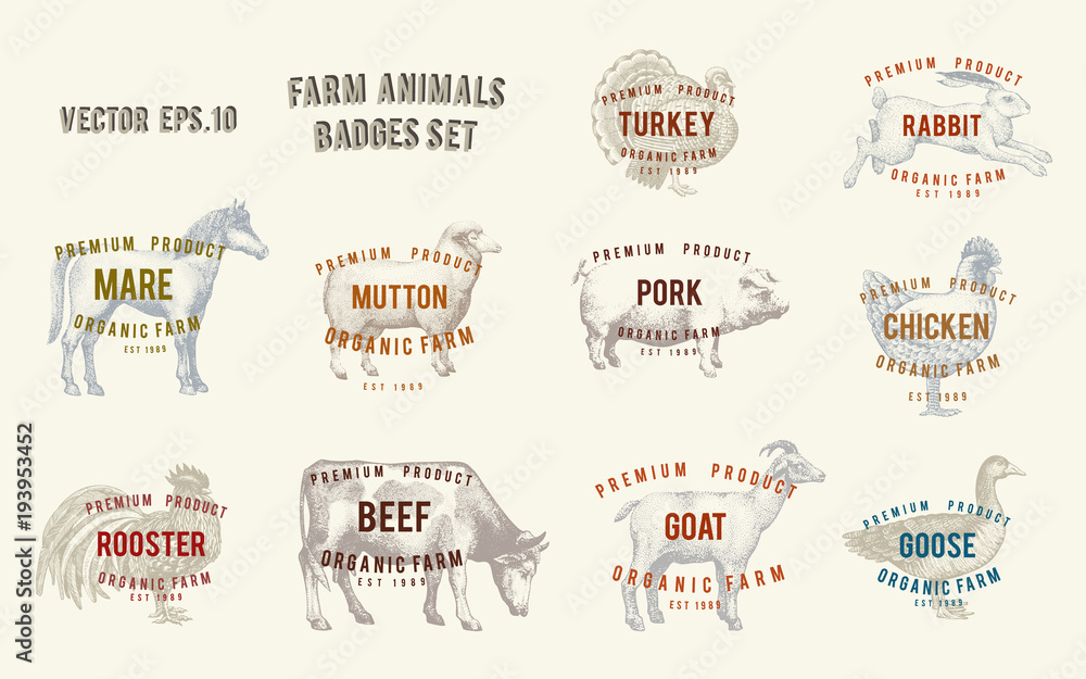 Labels with farm animals. Set templates price tags for shops and ...