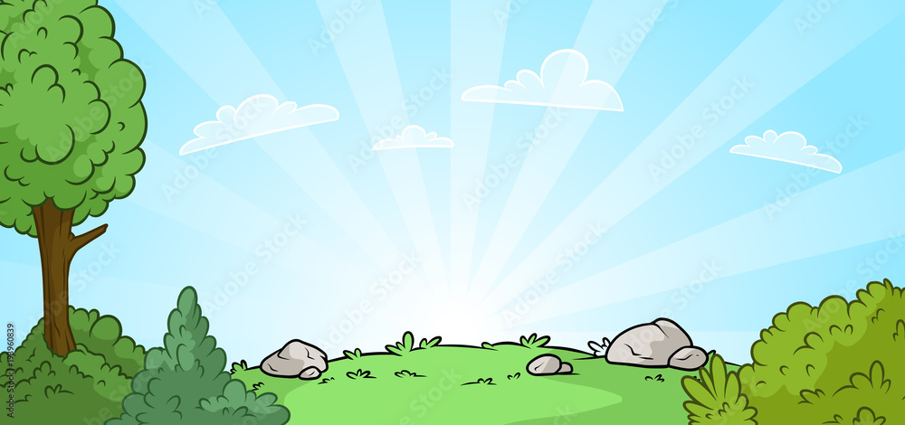 Cartoon sunrise nature landscape background Stock Vector | Adobe Stock