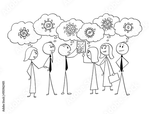Cartoon stick man drawing conceptual illustration of business team or ...