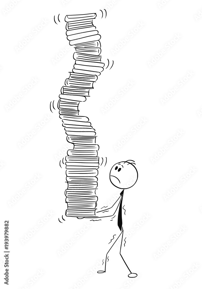 Cartoon stick man drawing conceptual illustration of businessman carry ...