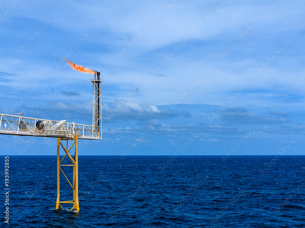 Fire on flare blow out in Offshore oil and Gas central processing ...
