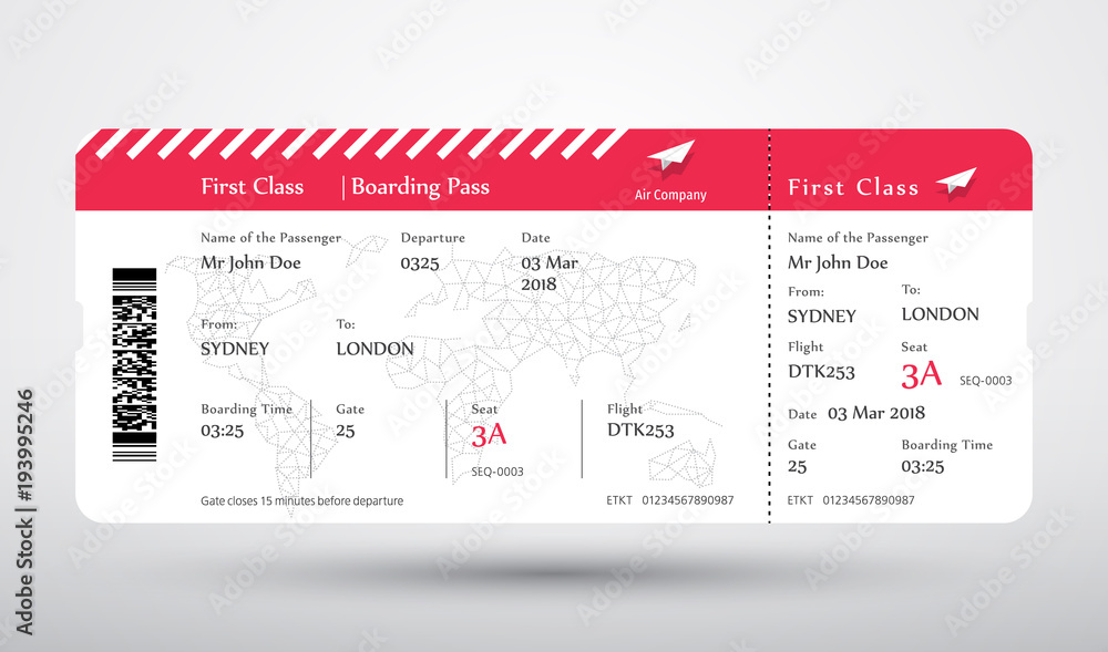 Boarding pass ticket vector. First class boarding pass design ...