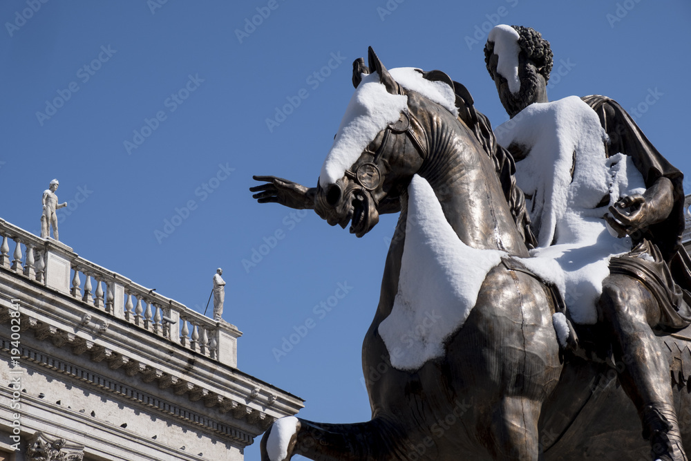 Stock-Foto „Rome, ITALY. 26 February 2018. Rome became a rare winter ...
