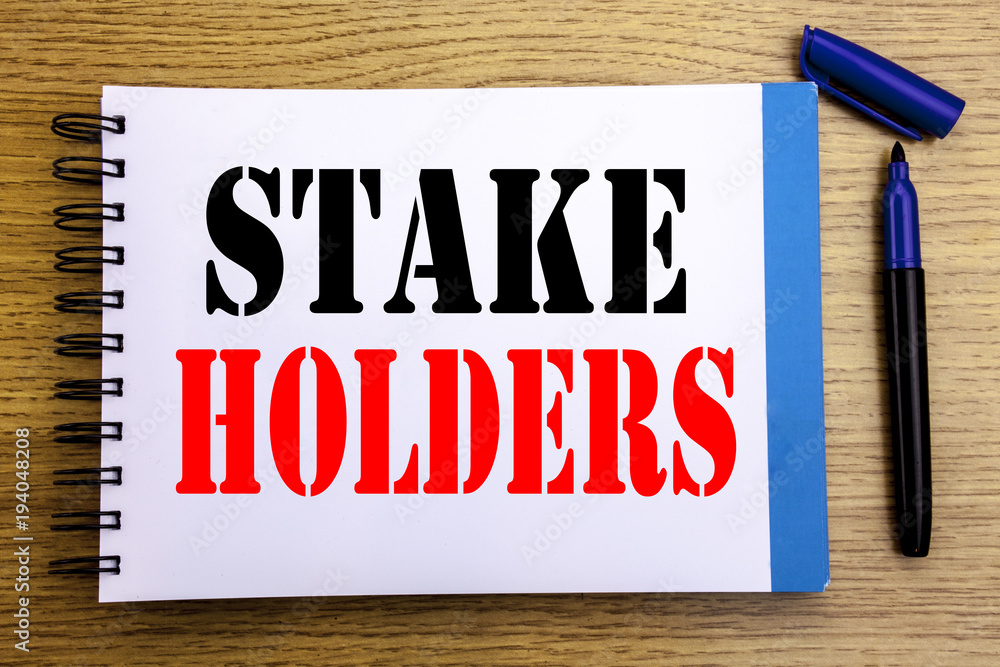 Handwriting Announcement text showing Stake Holders. Business concept ...