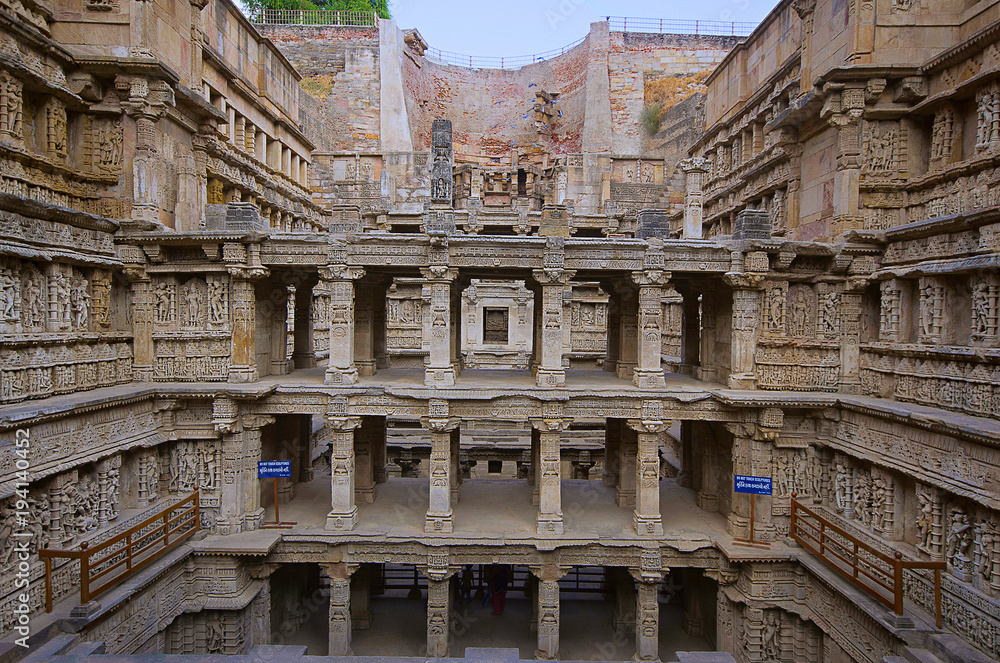 Inner view of Rani ki vav, stepwell on the banks of Saraswati River ...