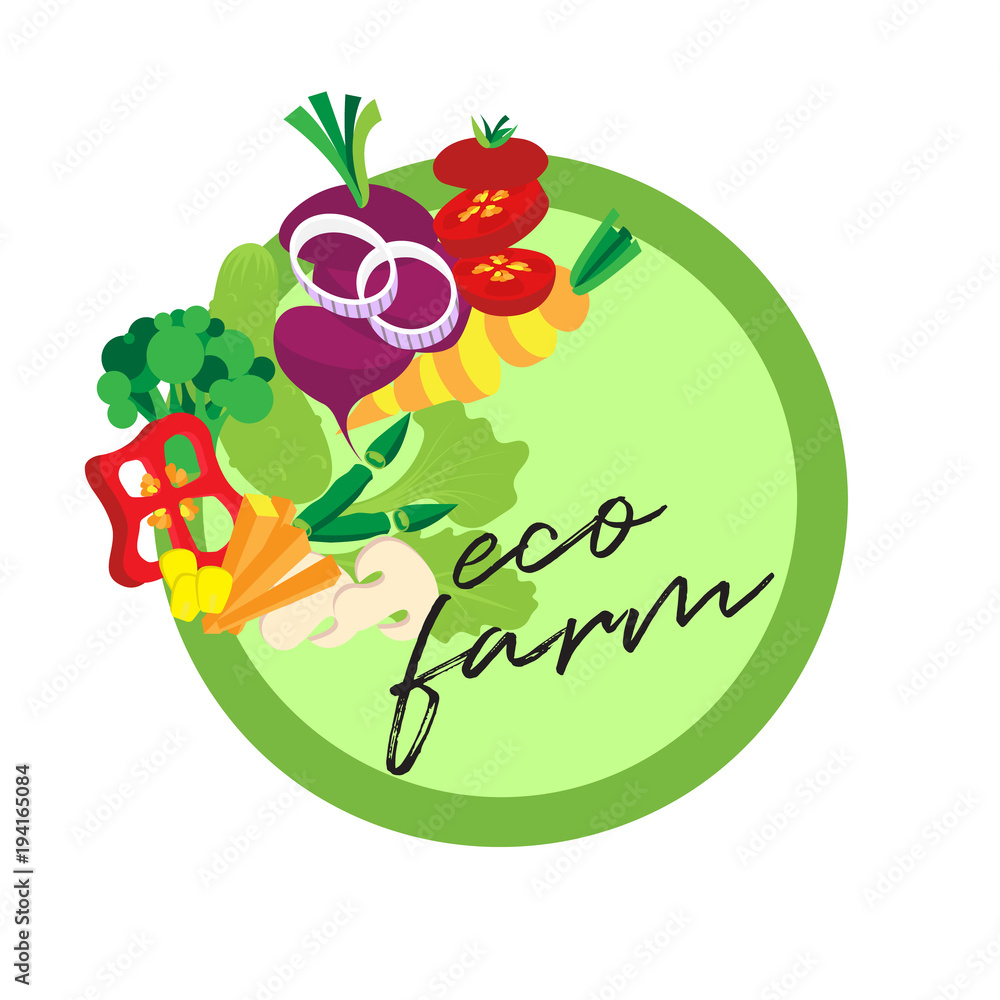 Sticker Tags Design, Label design, Fresh food vegetable salads, vector ...