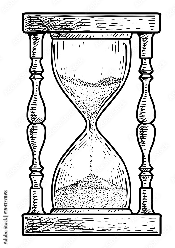 Hourglass illustration, drawing, engraving, ink, line art, vector Stock ...