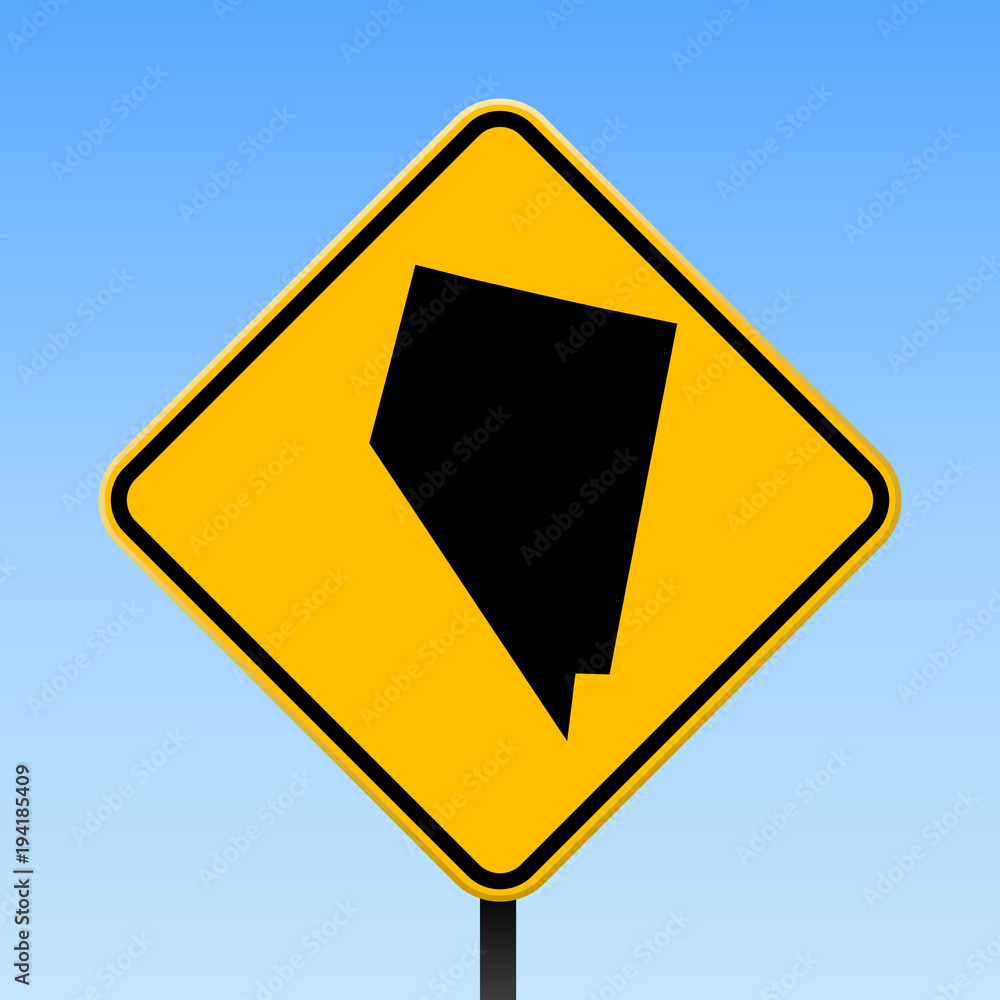 Nevada map on road sign. Square poster with Nevada US state map on ...