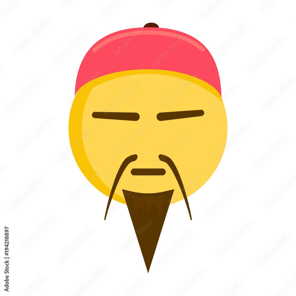 Asian emoticon with traditional look. Vector yellow smiley emoji with ...