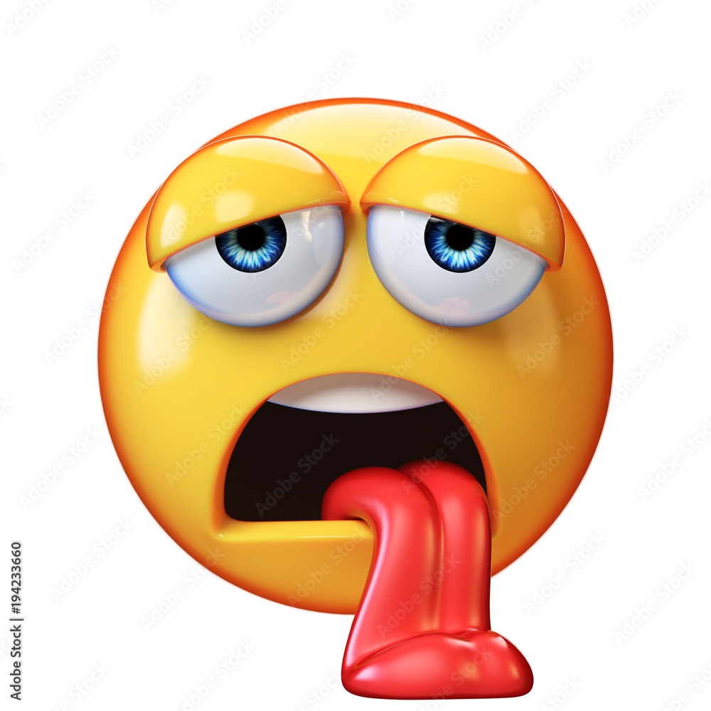 Exhausted emoji isolated on white background, tired emoticon 3d ...