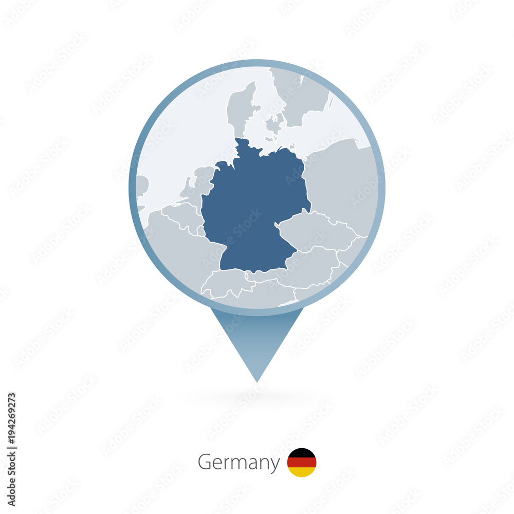 Map pin with detailed map of Germany and neighboring countries. Stock ...