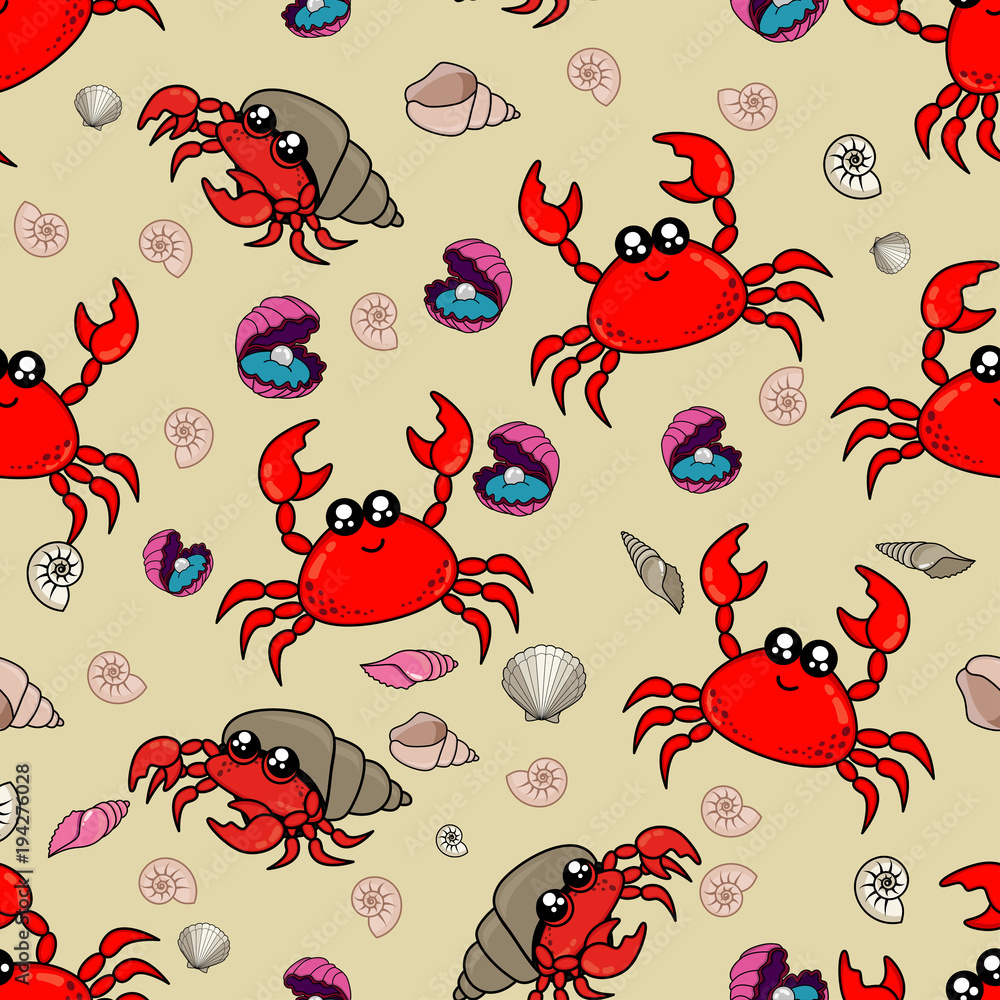 Cute kids crab pattern for girls and boys. Colorful crab on the ...