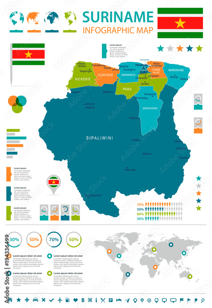 Suriname - infographic map and flag - Detailed Vector Illustration ...