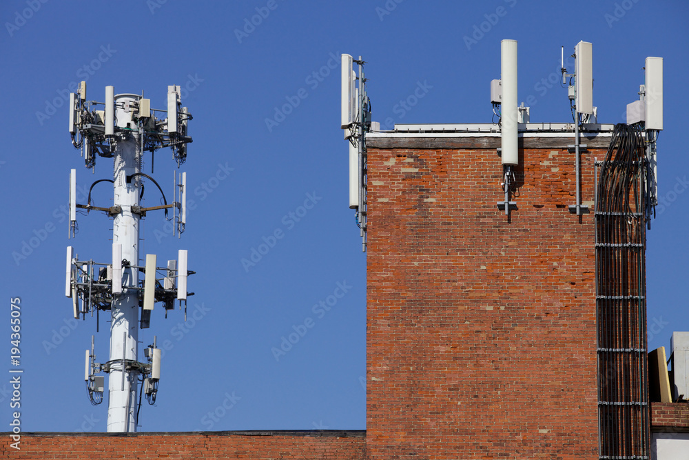 cell tower with building Stock Photo | Adobe Stock