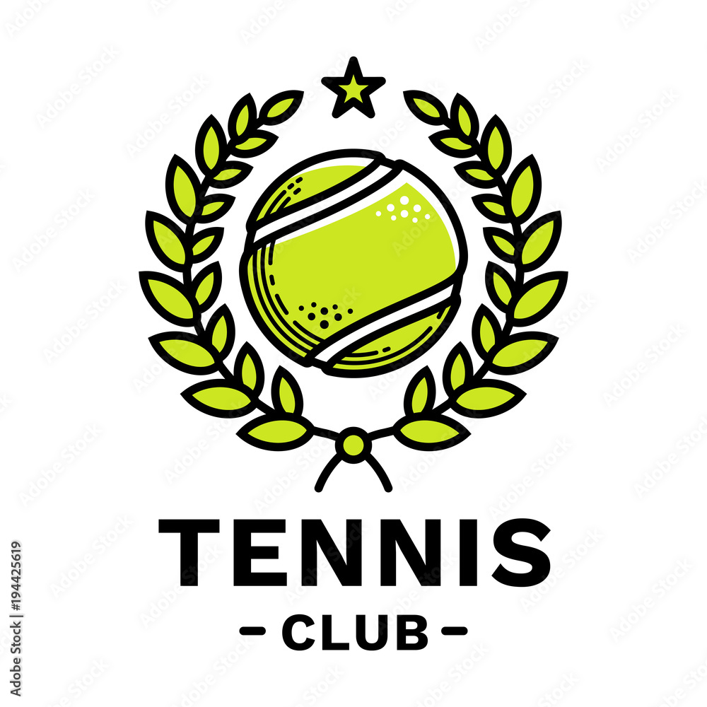 Tennis club emblem, illustration, logotype, modern line style, green ...