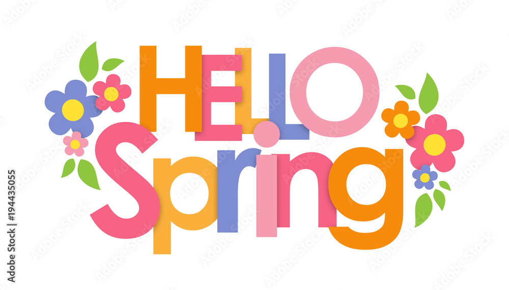 HELLO SPRING banner with flowers Stock Vector | Adobe Stock