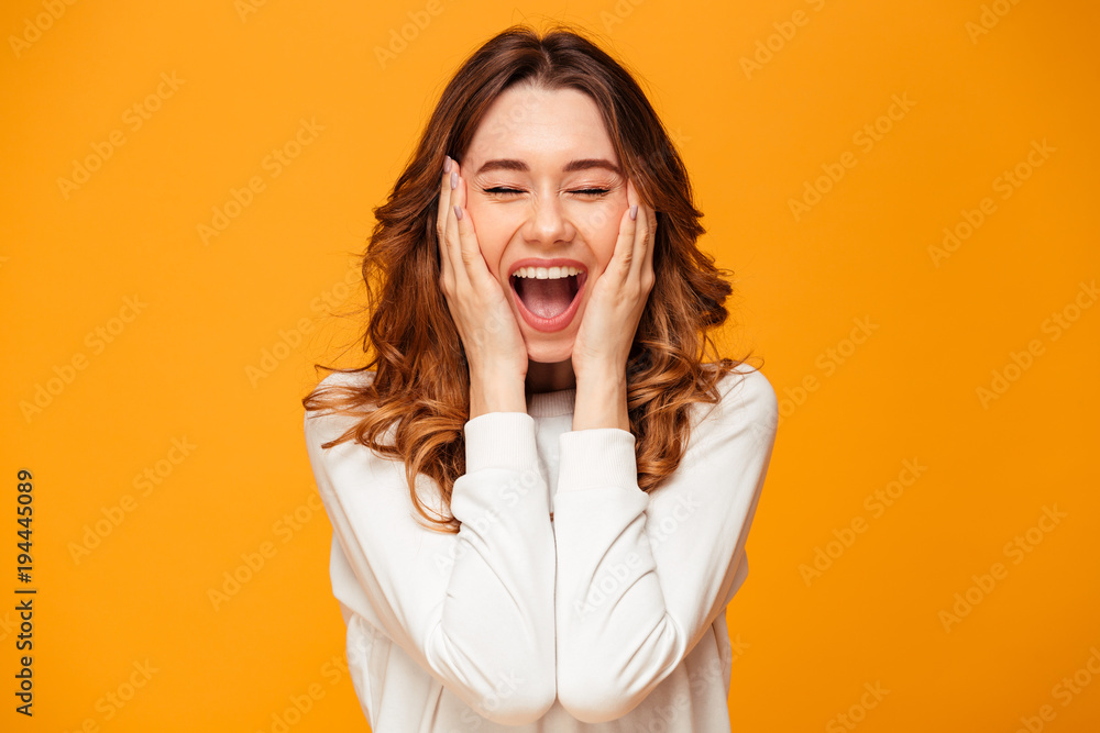 Excited screaming young woman Stock Photo | Adobe Stock