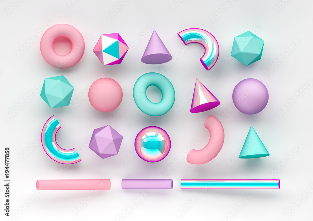 Стоковая иллюстрация «Set of 3d render realistic primitives on white ...