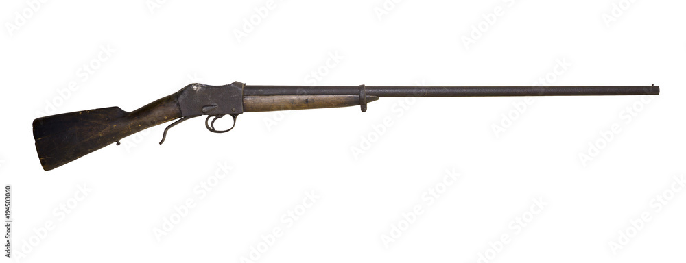 old hunting shotgun with a darkened cracked butt, remade from an army ...
