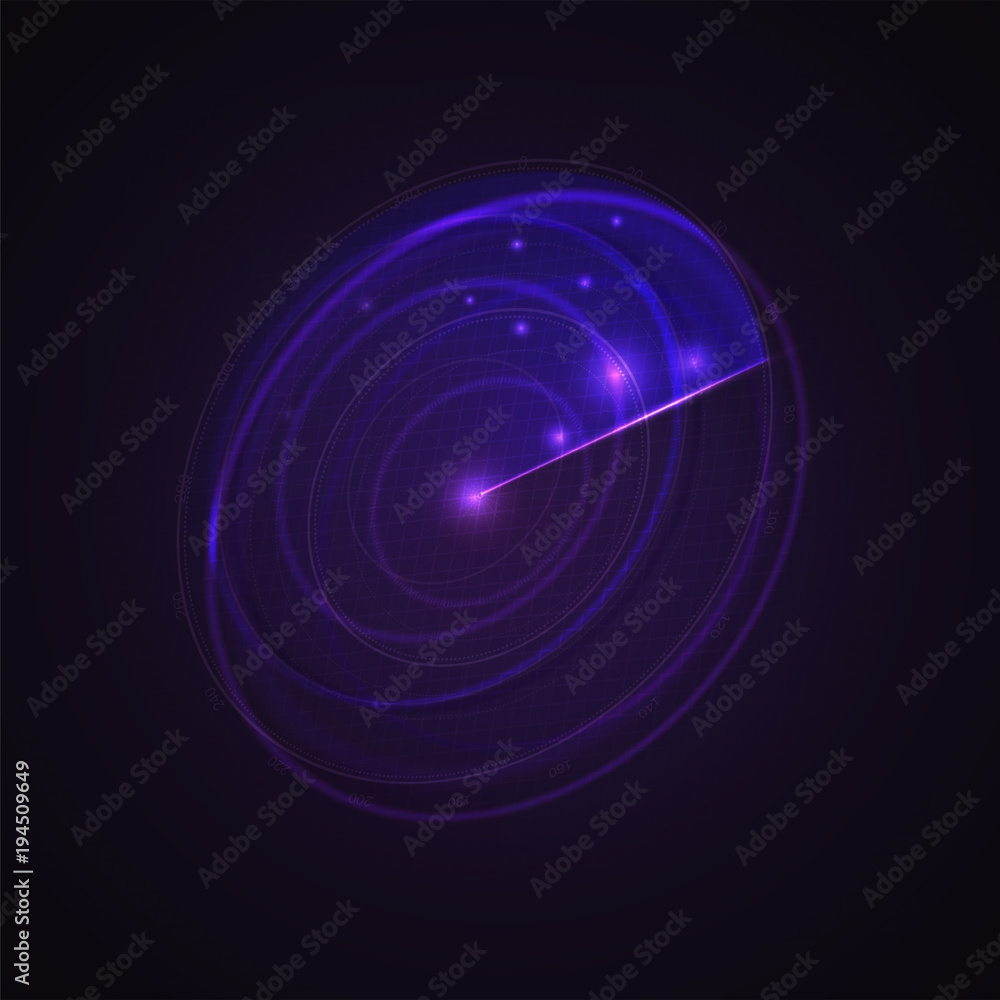 3d hud radar scanning the space . Military searching system blip . Navy ...