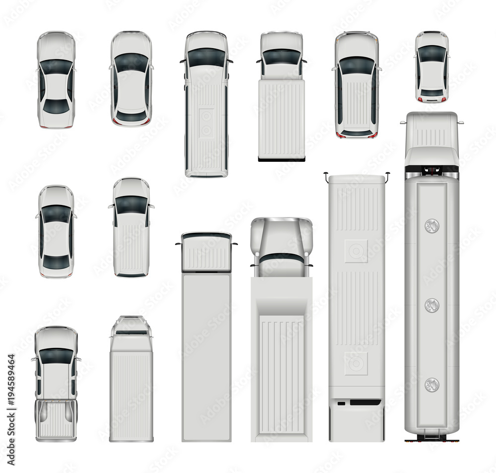 Vector cars top view. Isolated realistic vehicles on white background ...