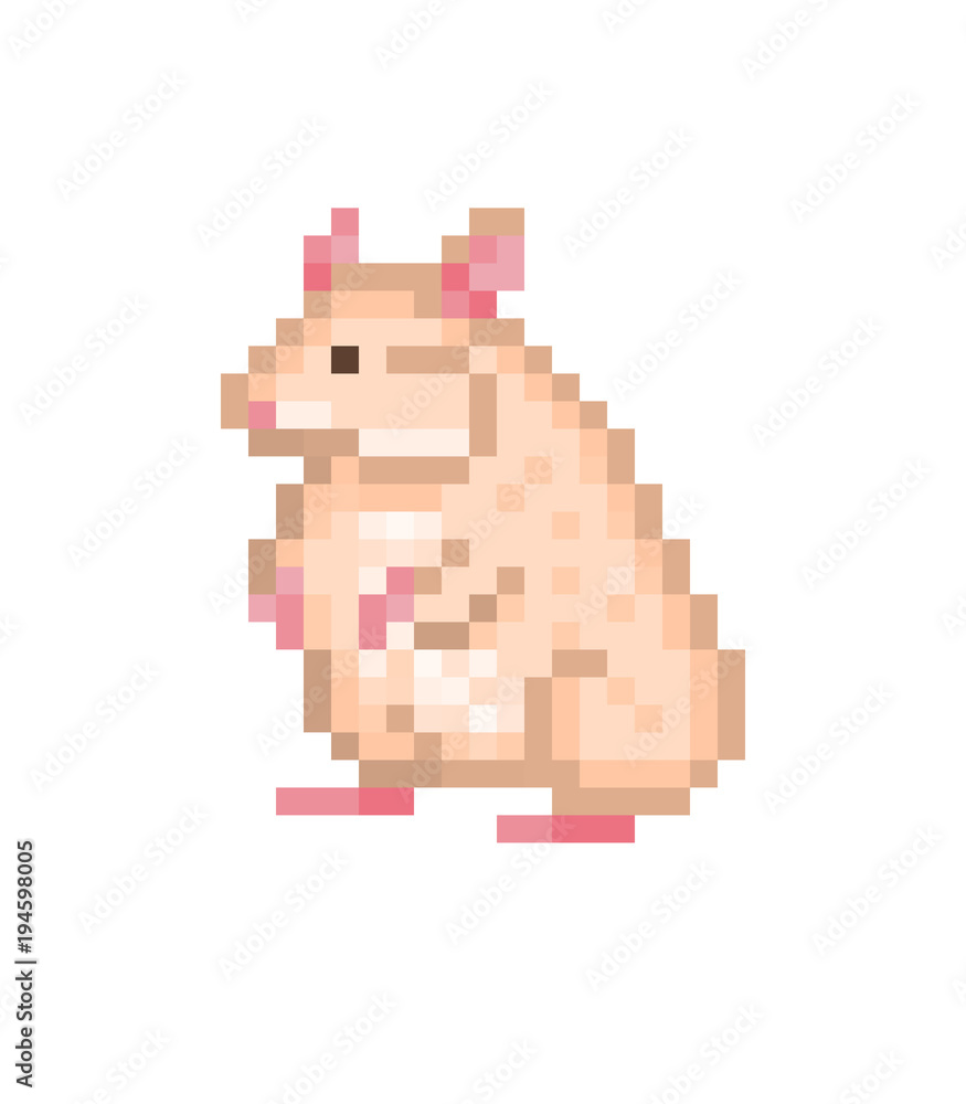 Cute sitting golden hamster, pixel art character isolated on white ...