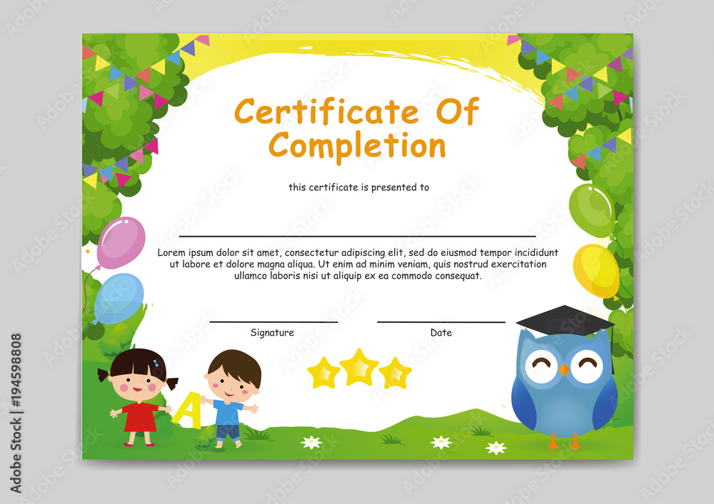 Kindergarten certificate of completion Stock Vector | Adobe Stock