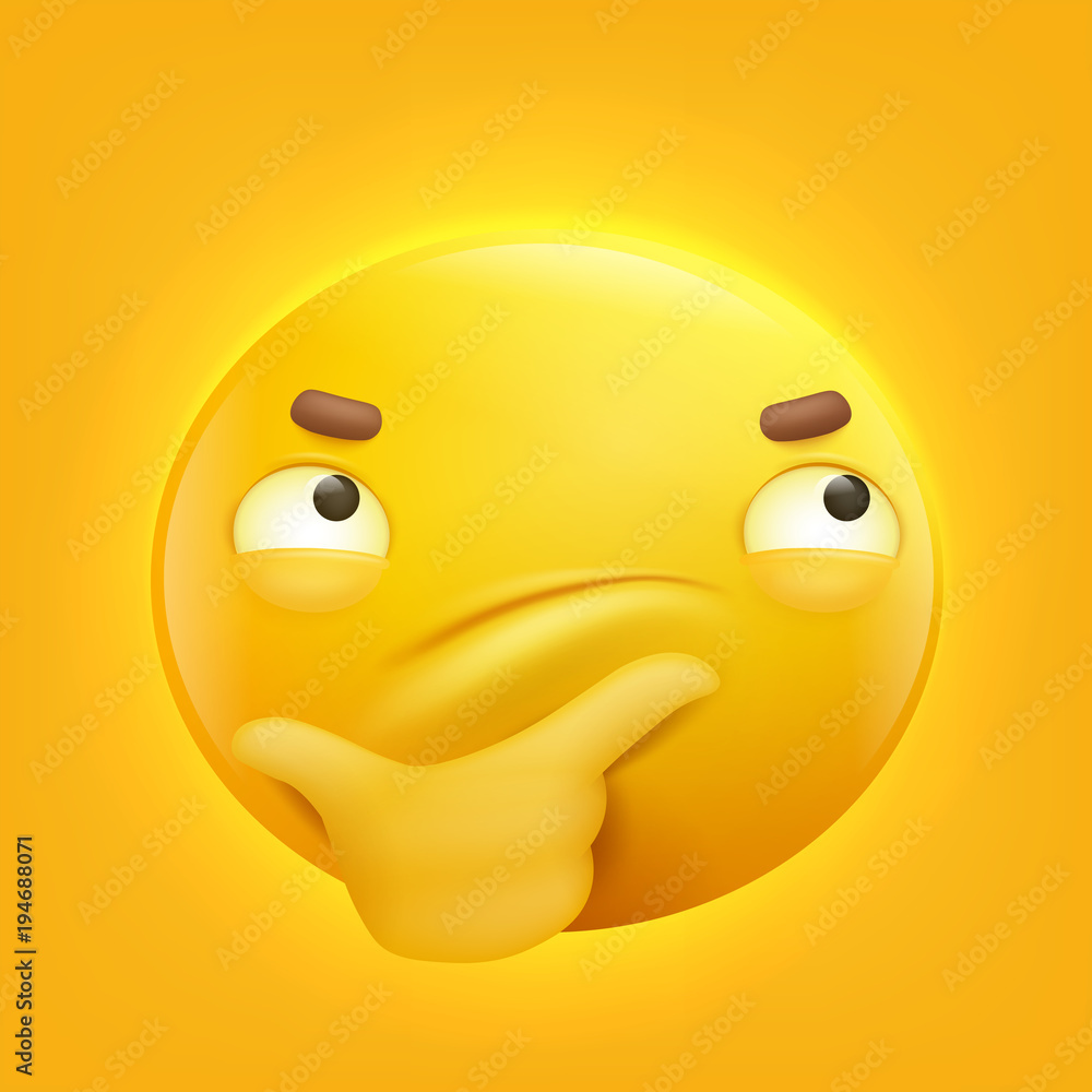 Thinking face emoji cartoon character yellow smiley face emoticon Stock ...