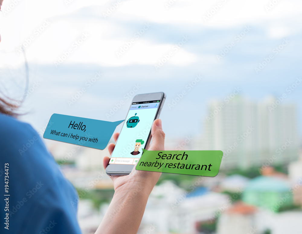 artificial intelligence,AI chat bot concept.Man hands holding mobile ...