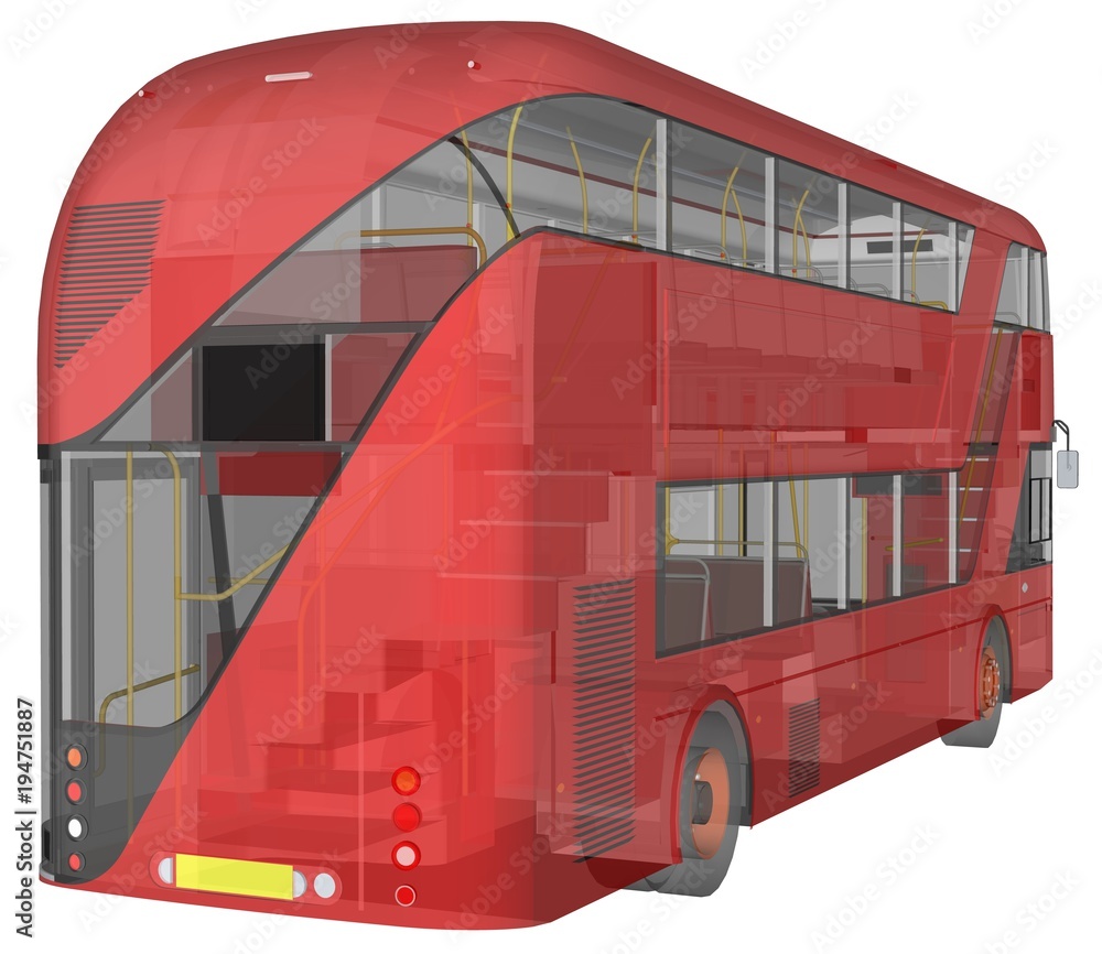 A double-decker bus, a translucent casing under which many interior ...