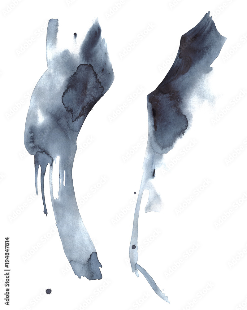 Abstract blue watercolor splotches. Dark water blue watercolor spots ...