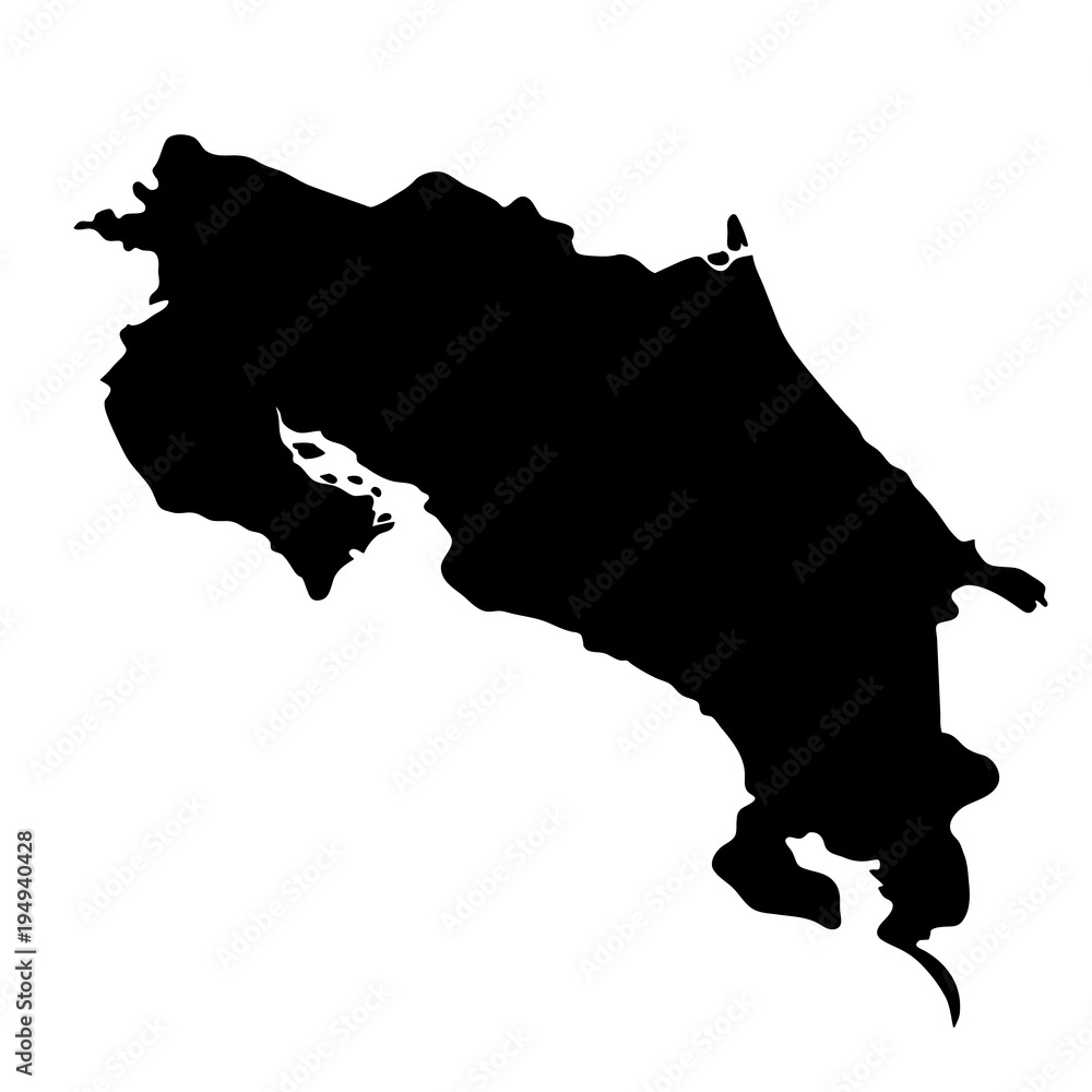 black silhouette country borders map of Costa Rica on white background ...