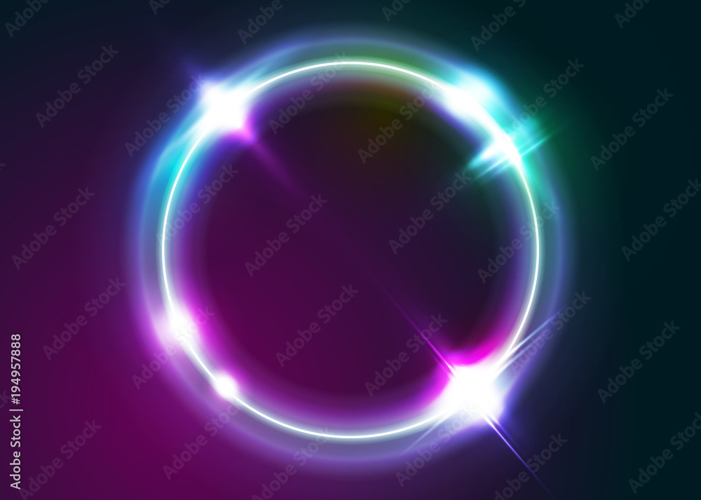 Vector Neon Rounded Frame Illustration. Abstract Background with Led ...