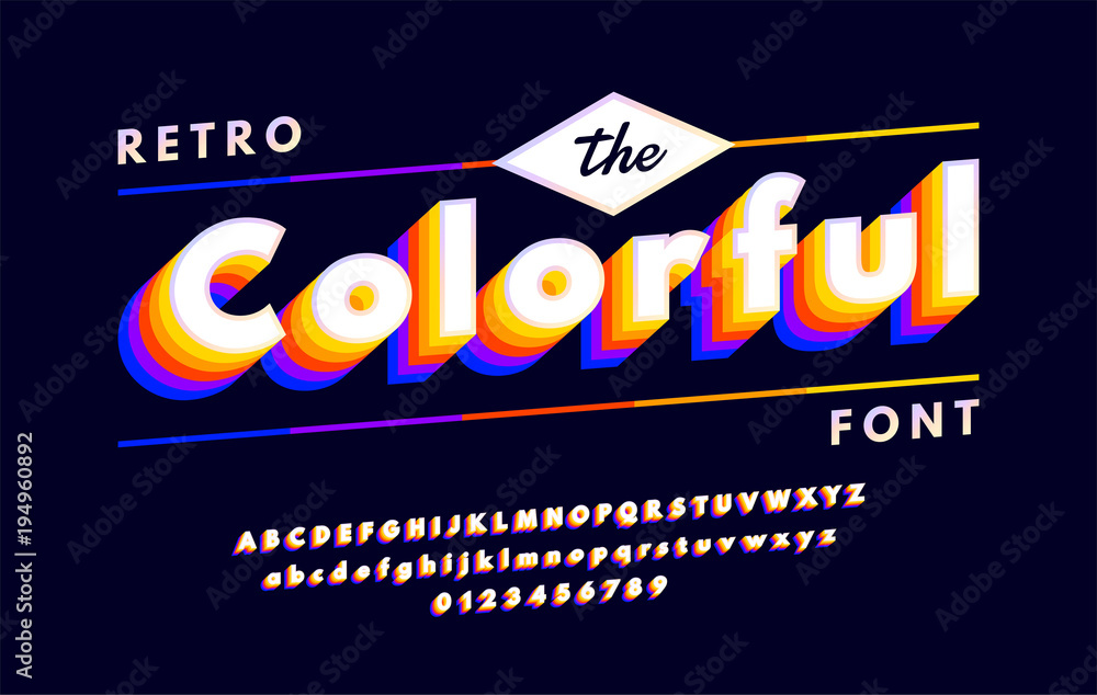 Retro alphabets with VHS look effects. Colorful 90's font isolated on ...