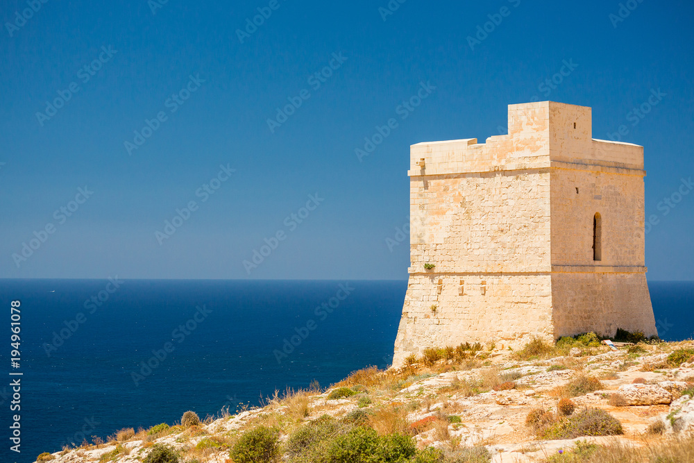 Malta, Tal-Ħamrija Coastal Tower Stock Photo | Adobe Stock